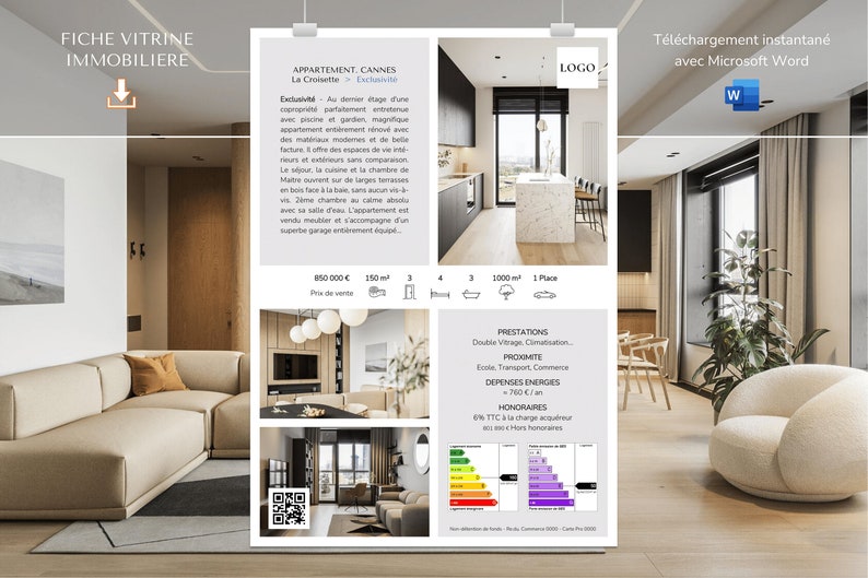 Cannes Template Editable Real Estate Showcase Sheet A4 and A3 Instant ...