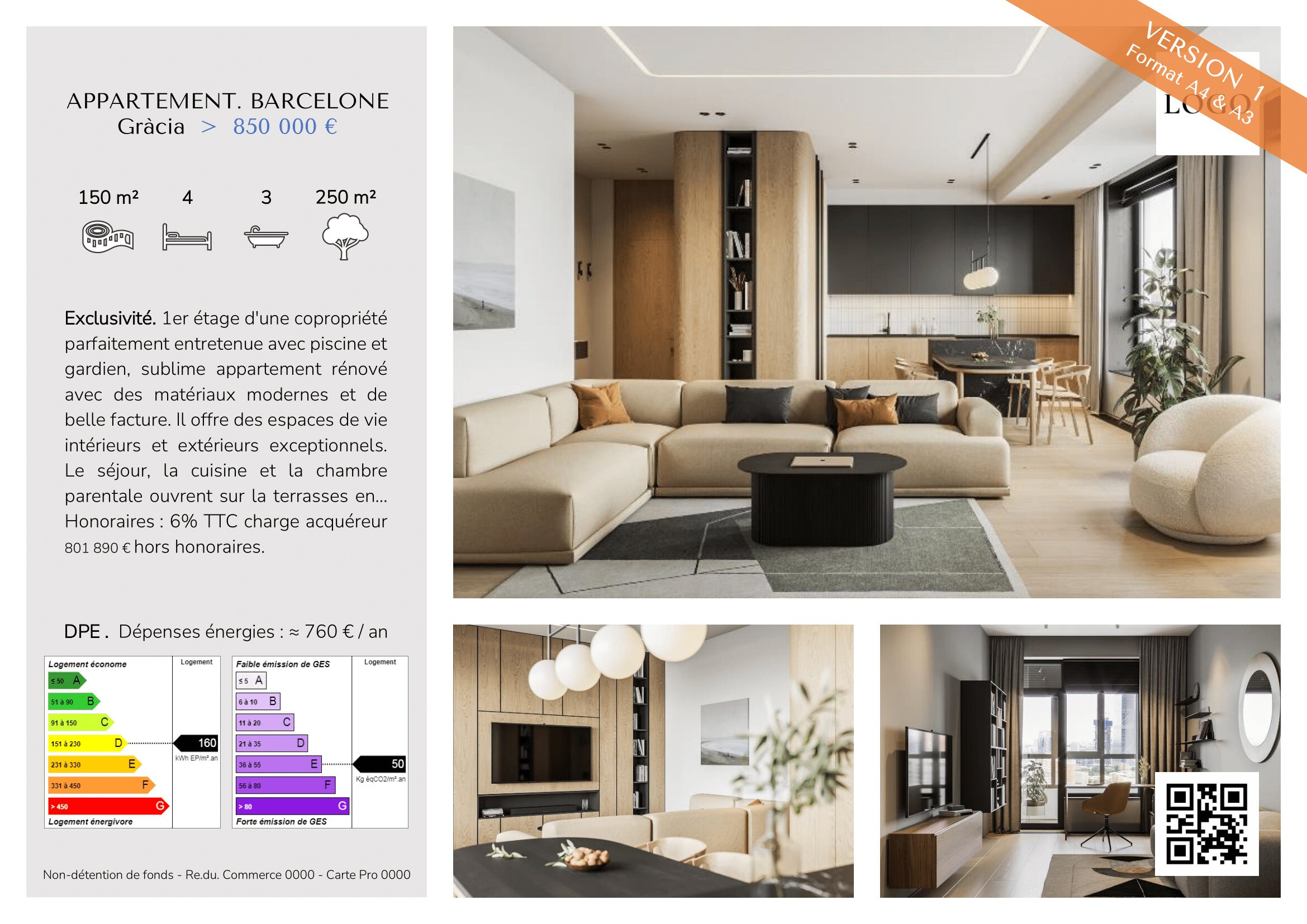Barcelona Template Editable Real Estate Showcase Sheet A4 and A3 ...