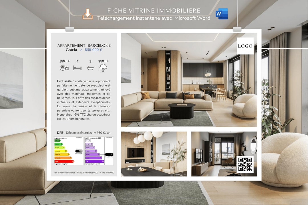 Barcelona Template Editable Real Estate Showcase Sheet A4 and A3 ...