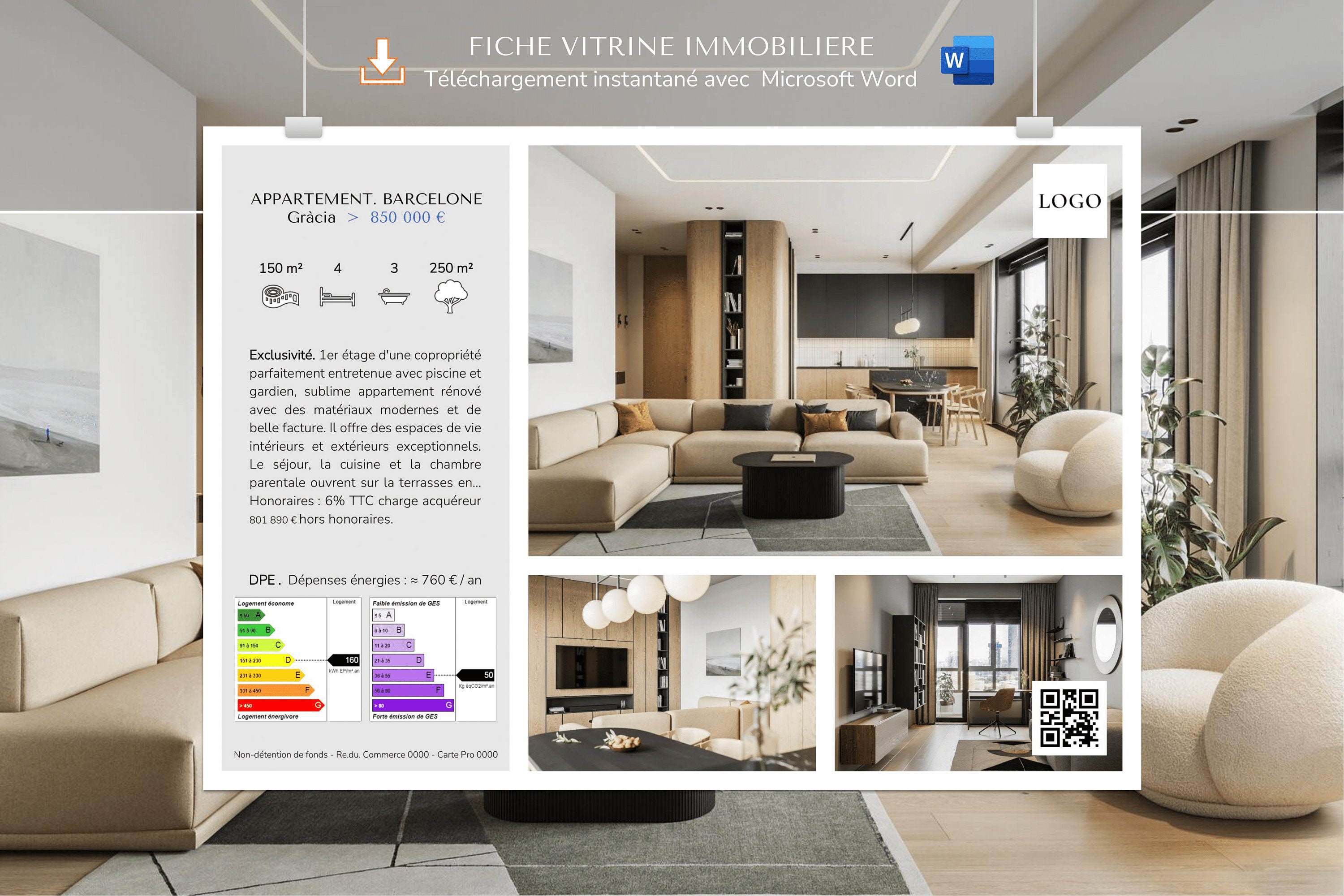 Barcelona Template Editable Real Estate Showcase Sheet A4 and A3 ...