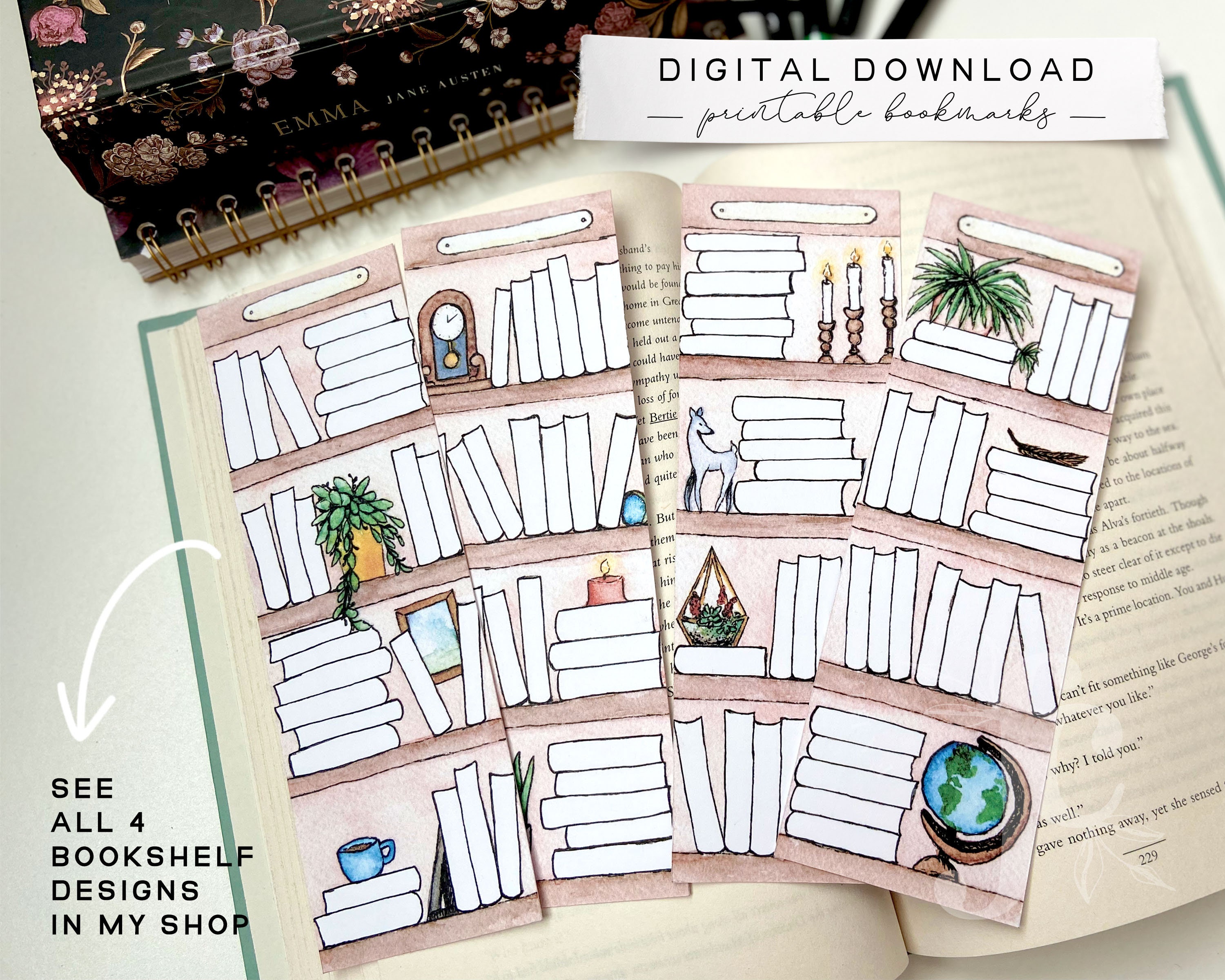 Printable Bookshelf Book Tracker, Reading Tracker Bookmark, Watercolor ...