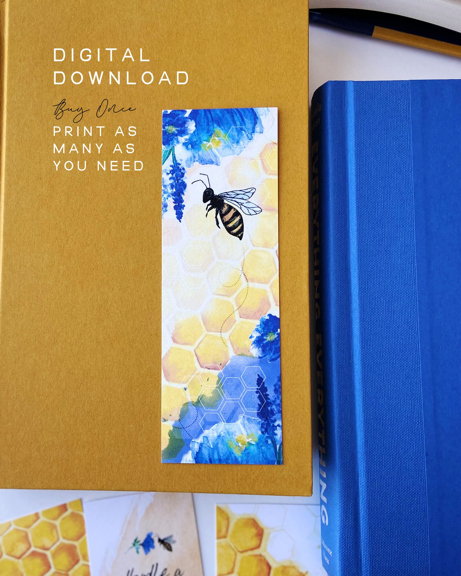 Honey Bee Flowers Bookmark - Honeycomb Bee Bookmarks Printable - Floral ...