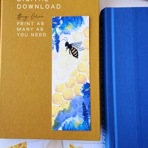 Honey Bee Flowers Bookmark - Honeycomb Bee Bookmarks Printable - Floral ...