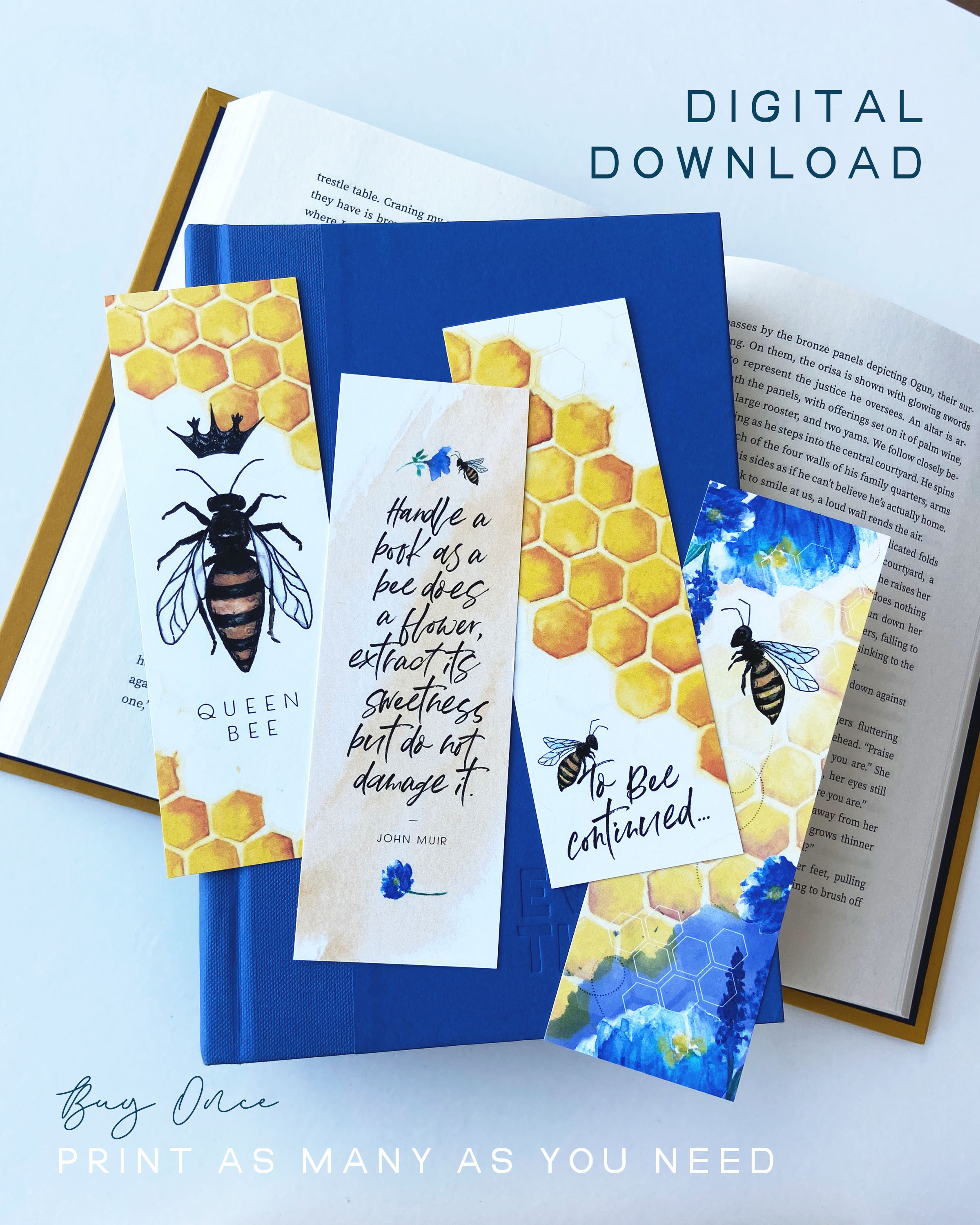 Bee Bookmarks Printable Honey Bee Bookmark Honeycomb - Etsy