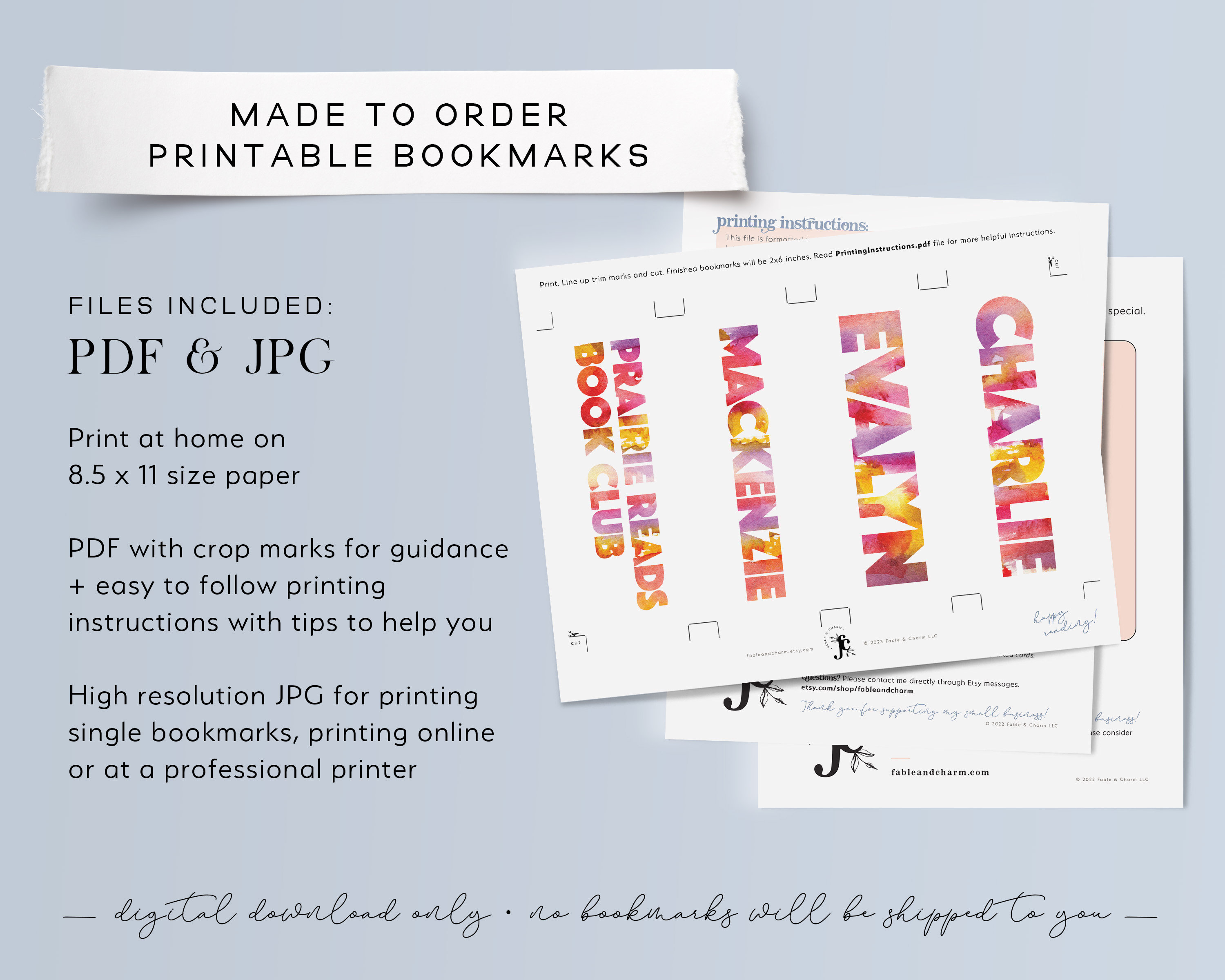 Printable Name Bookmarks Custom Name Bookmark Personalized - Etsy