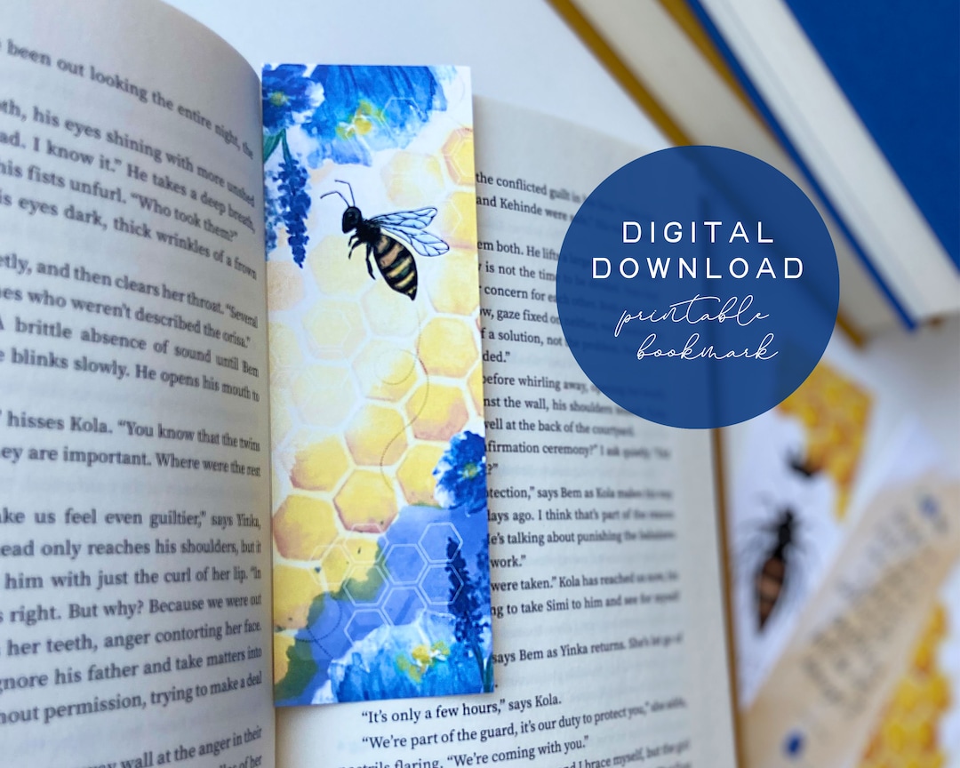 Honey Bee Flowers Bookmark - Honeycomb Bee Bookmarks Printable - Floral ...