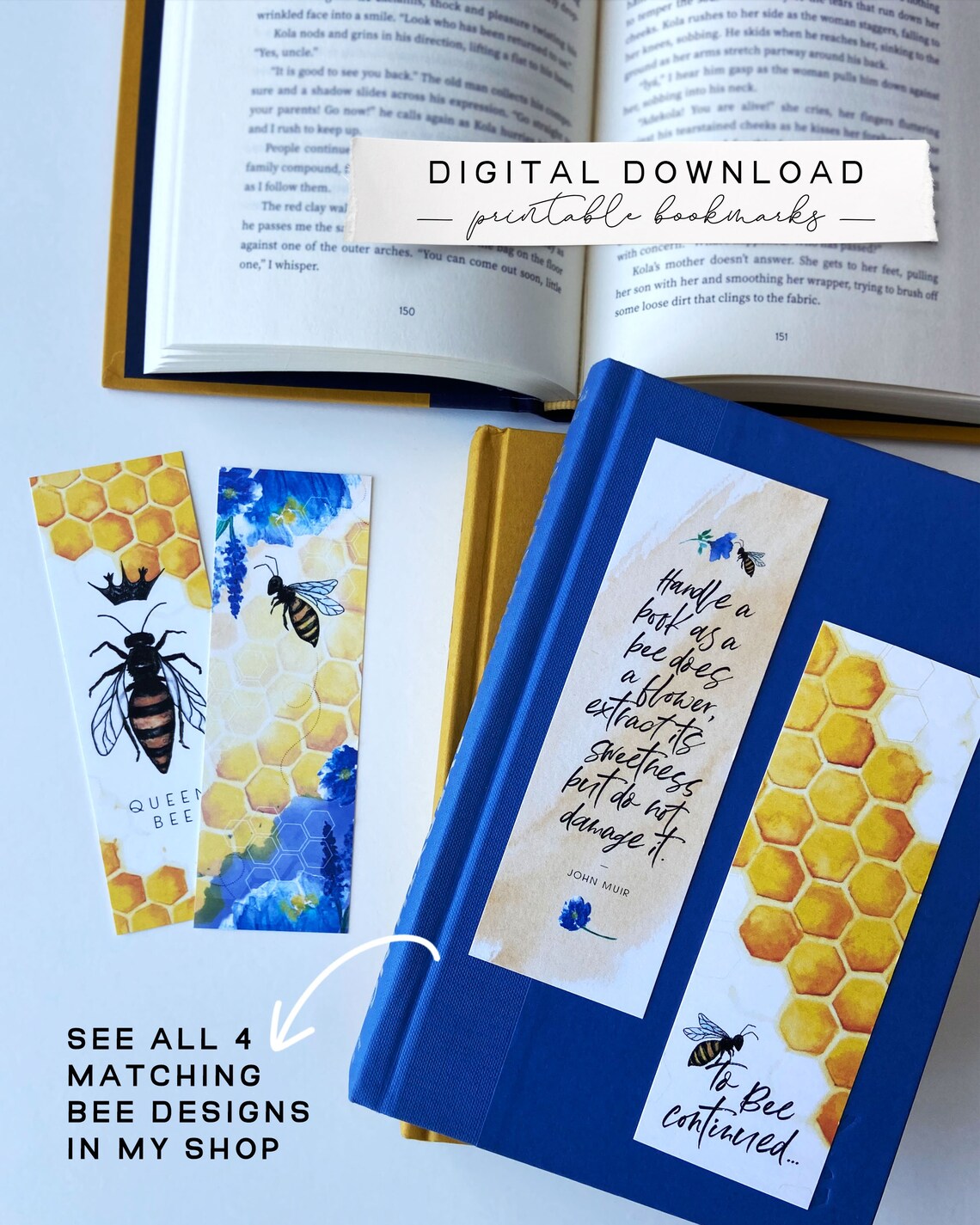 Honey Bee Flowers Bookmark - Honeycomb Bee Bookmarks Printable - Floral ...