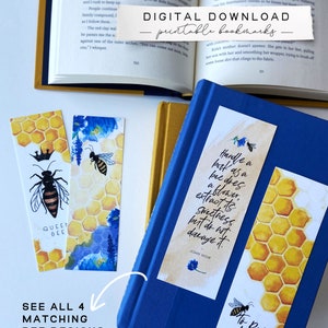 Honey Bee Flowers Bookmark - Honeycomb Bee Bookmarks Printable - Floral ...