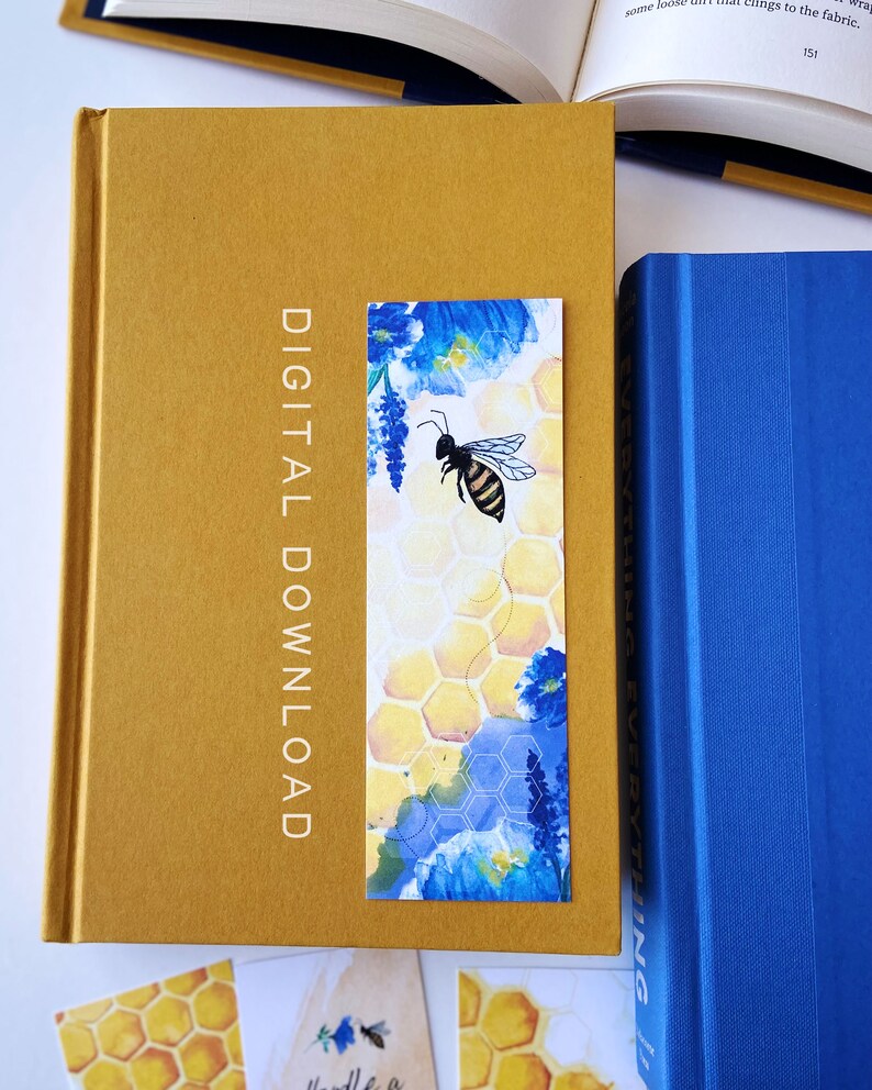 Honey Bee Flowers Bookmark Honeycomb Bee Bookmarks Printable Floral Bee ...
