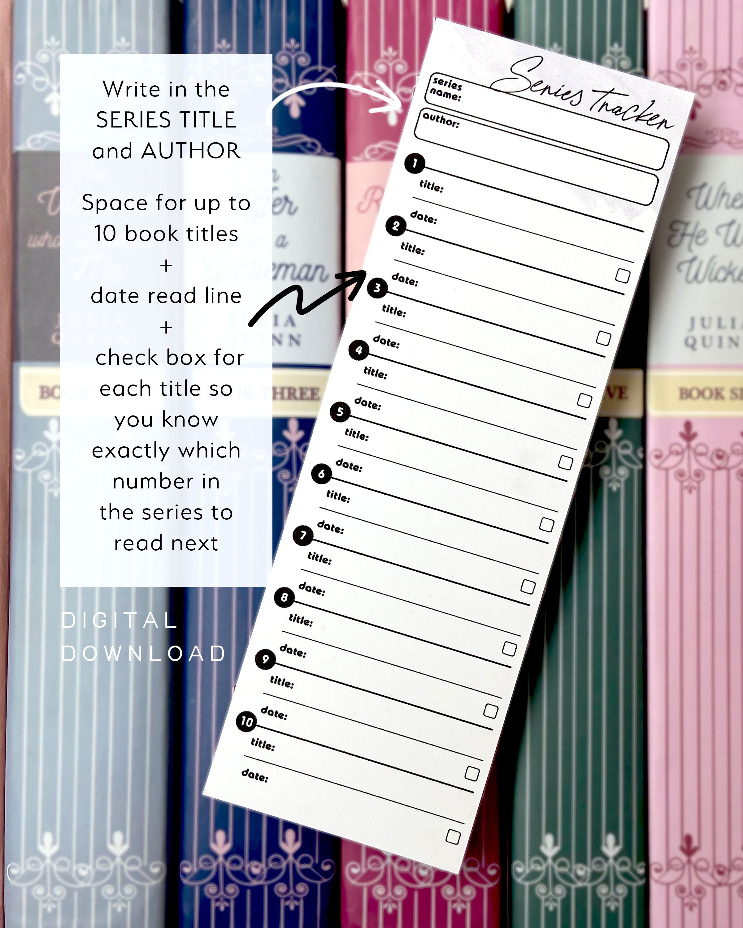 Book Series Tracker Printable Bookmark, Series Reading Tracker Bookmark ...