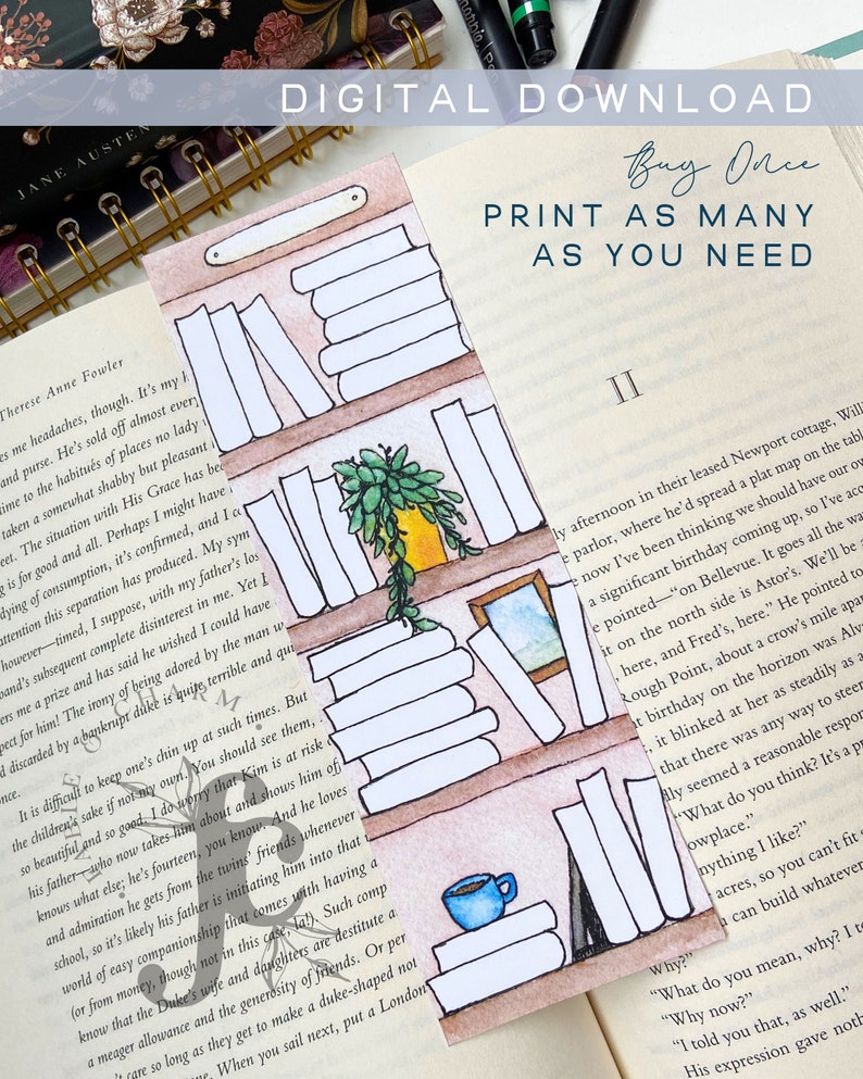 Printable Bookshelf Book Tracker, Reading Tracker Bookmark, Watercolor ...
