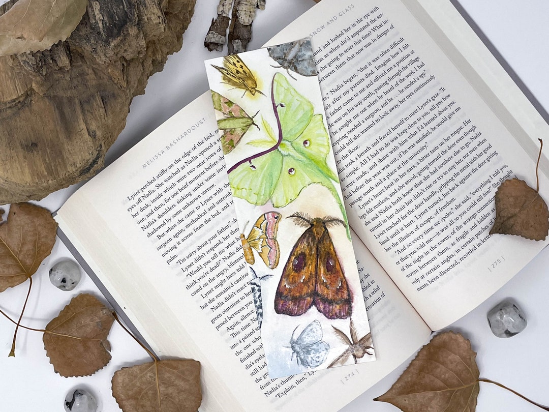 Moths Bookmark Watercolor Original Art, Moth Art Original Watercolor ...