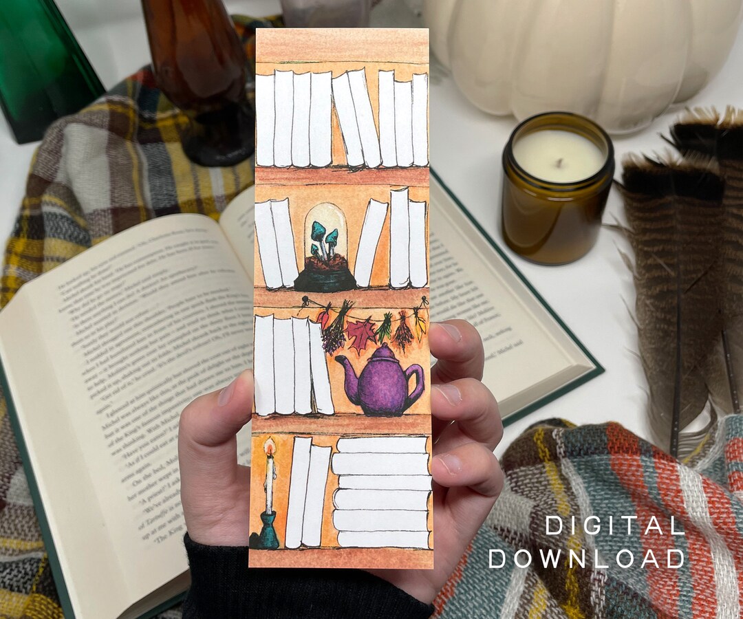 Printable Reading Tracker Bookmark Fall, Watercolor Bookshelf Autumn ...