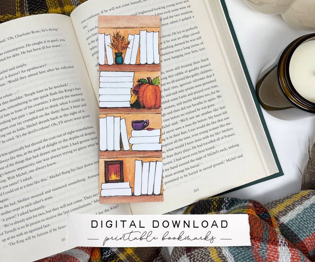 Watercolor Bookshelf Autumn, Printable Reading Tracker Bookmark Fall ...