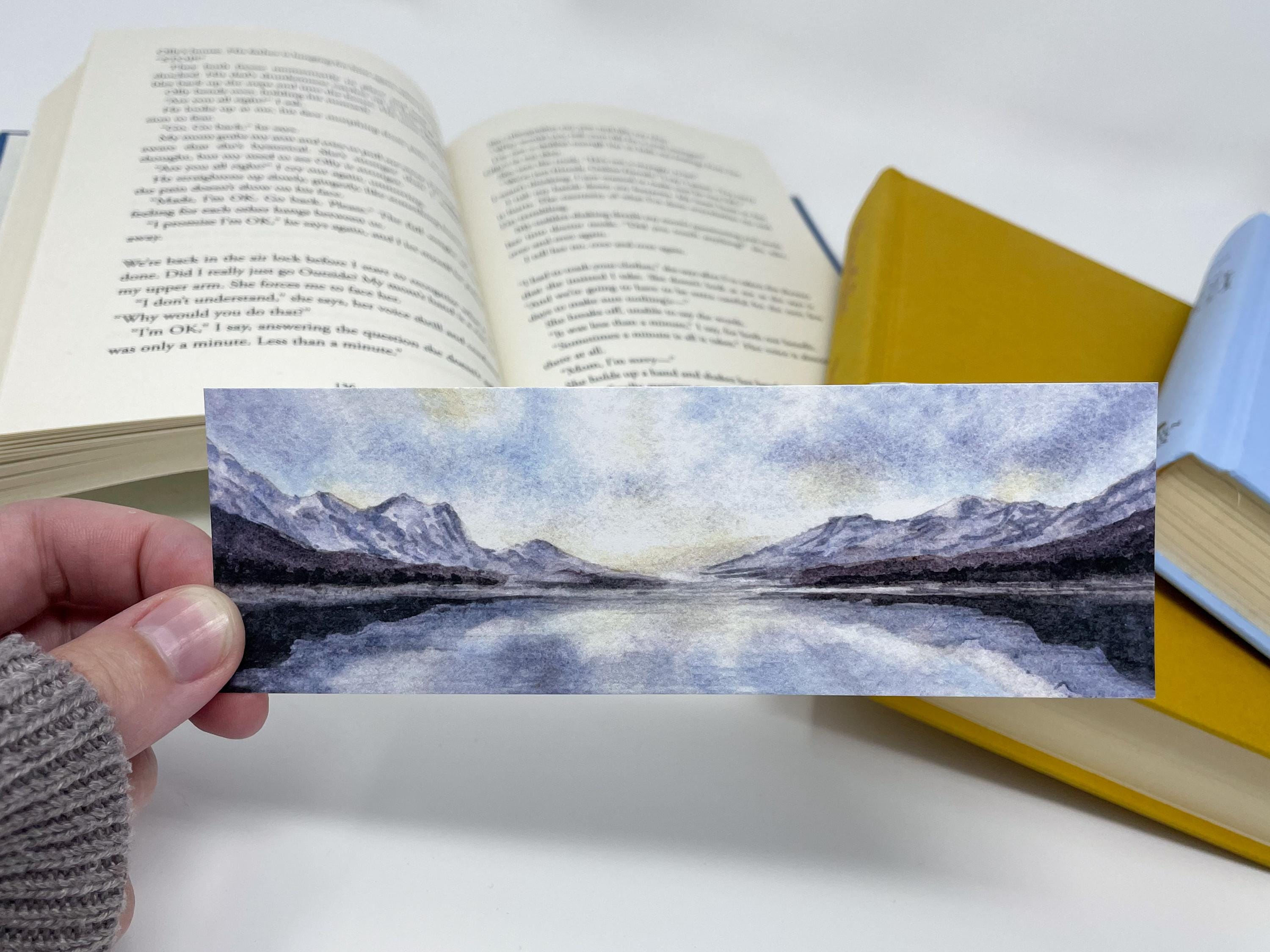 Mountain Lake Watercolor Bookmark, Watercolor Landscape Bookmark, Hand ...