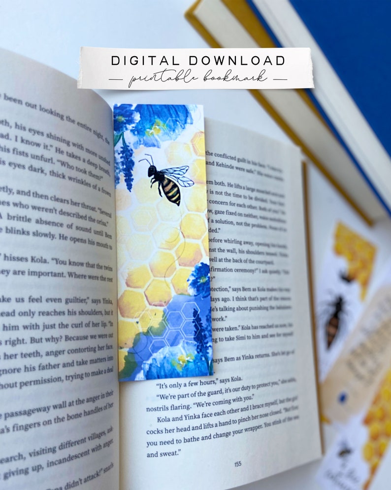 Honey Bee Flowers Bookmark Honeycomb Bee Bookmarks Printable - Etsy