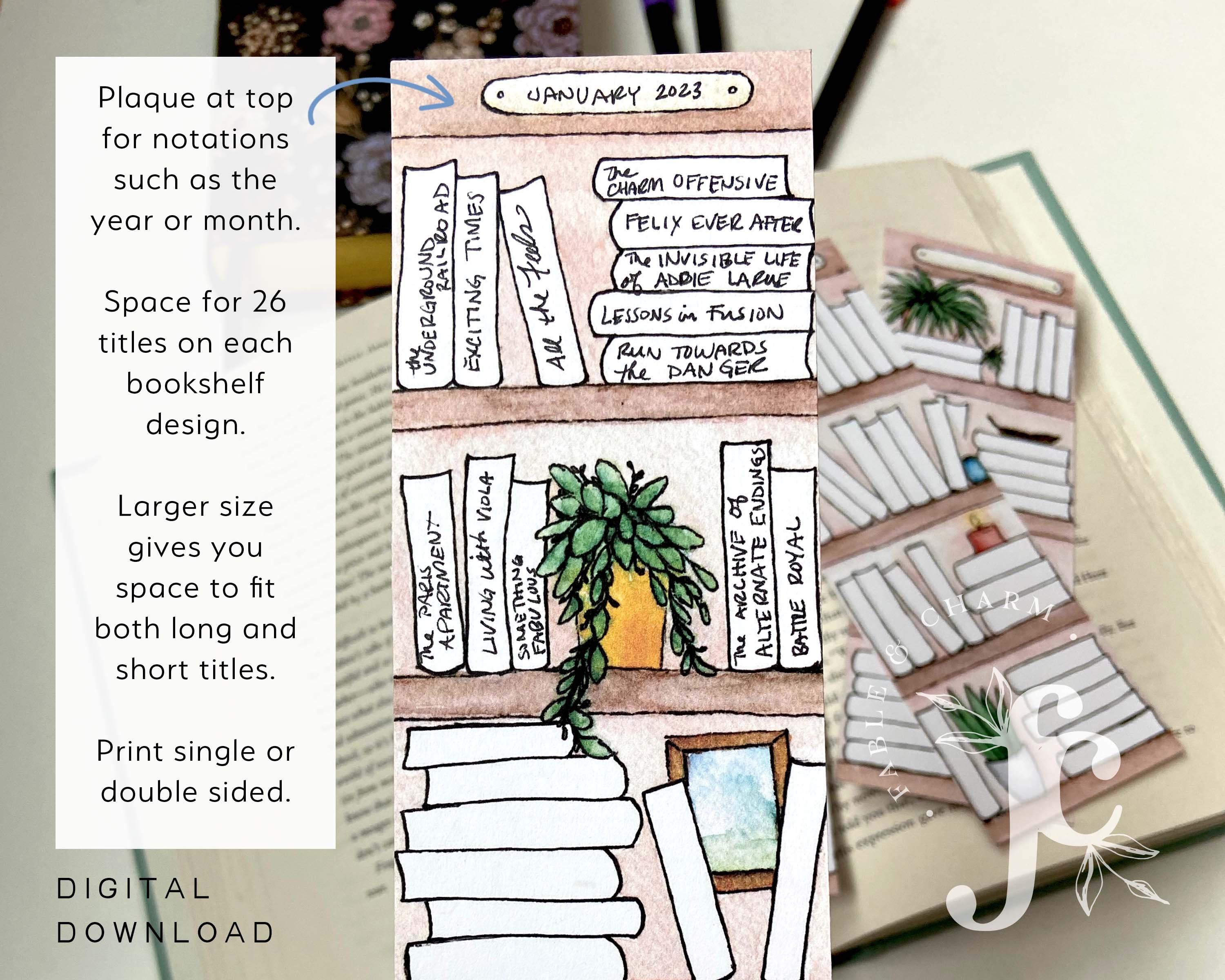 Printable Bookshelf Book Tracker, Reading Tracker Bookmark, Watercolor ...