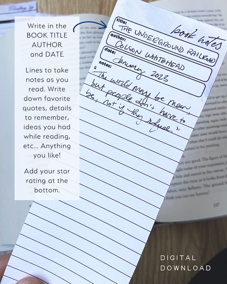 Book Note Taking Printable Bookmark, Reading Notes, Bookmark Tracker ...