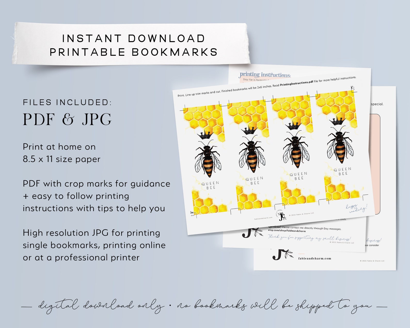 Queen Bee Printable Bookmark - Honeycomb Bee Bookmarks Printable ...
