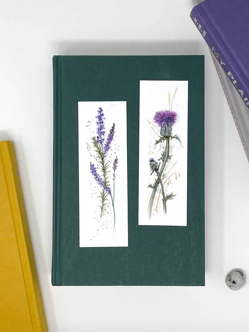 Botanical Bookmark Set, Lavender Bookmark Gift for Book Lovers, Thistle ...