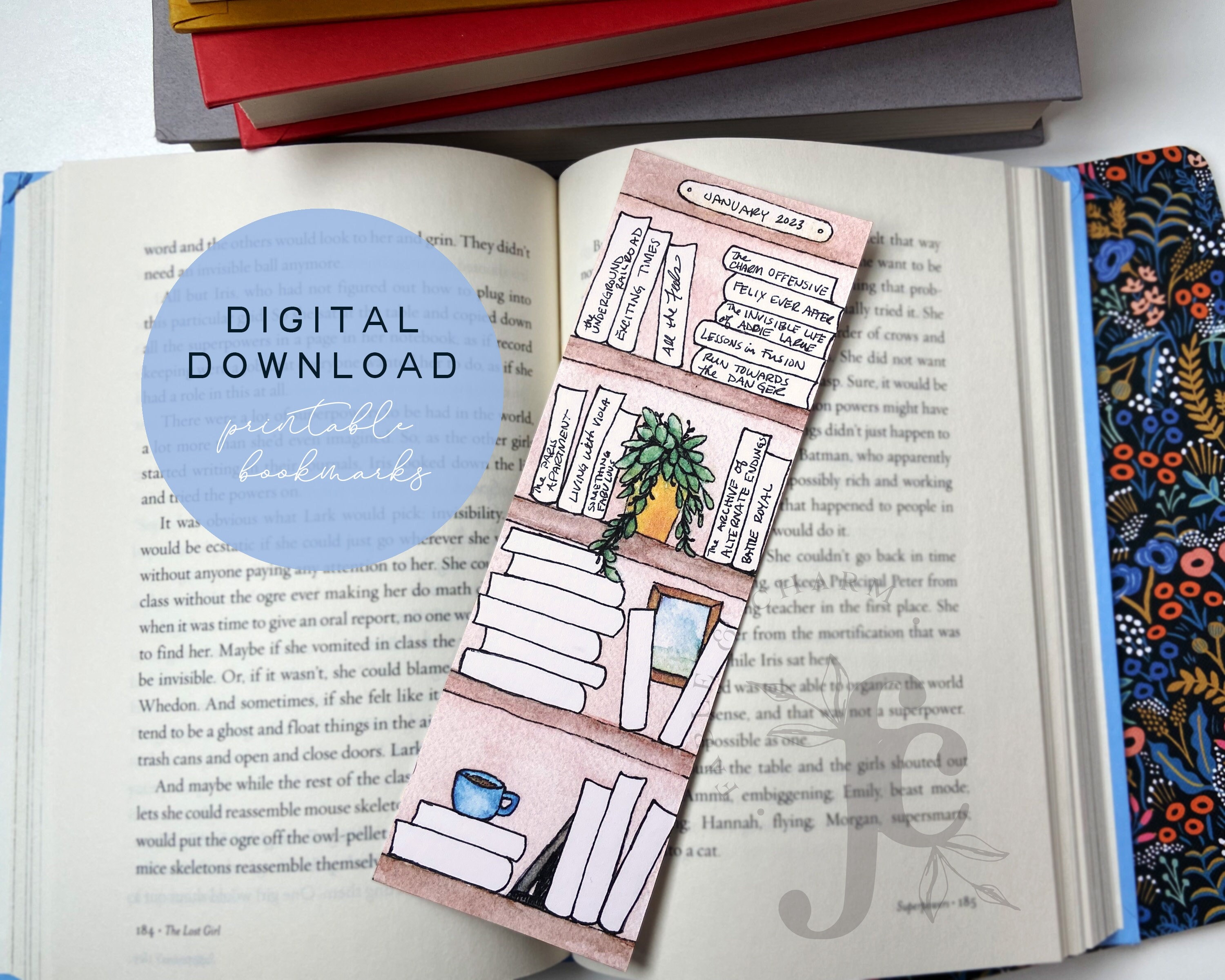 Printable Bookshelf Book Tracker, Reading Tracker Bookmark, Watercolor ...