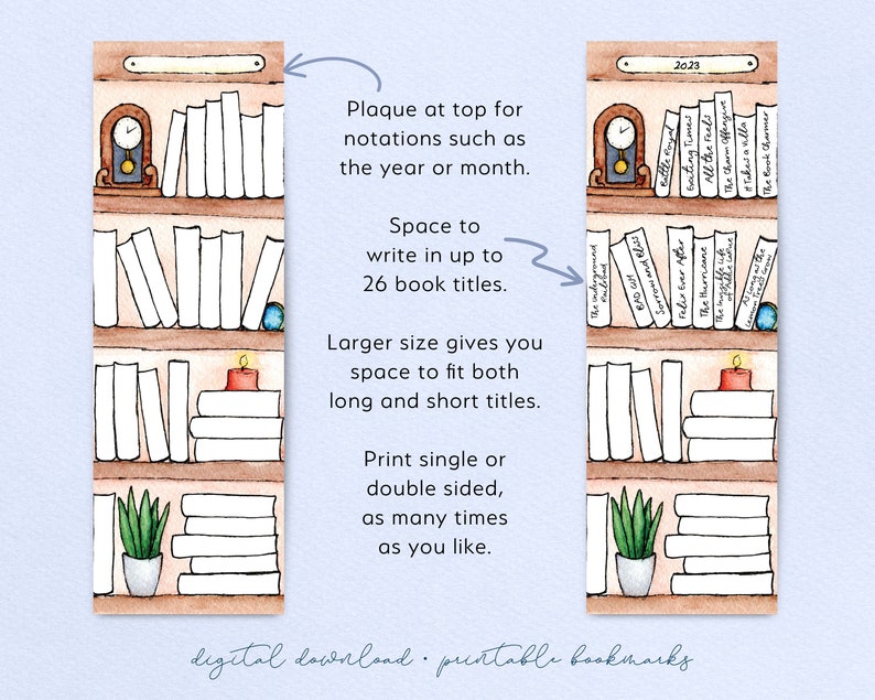 Book Tracker Bookmark Printable Bookshelf Bookmark shelf 2 Watercolor ...