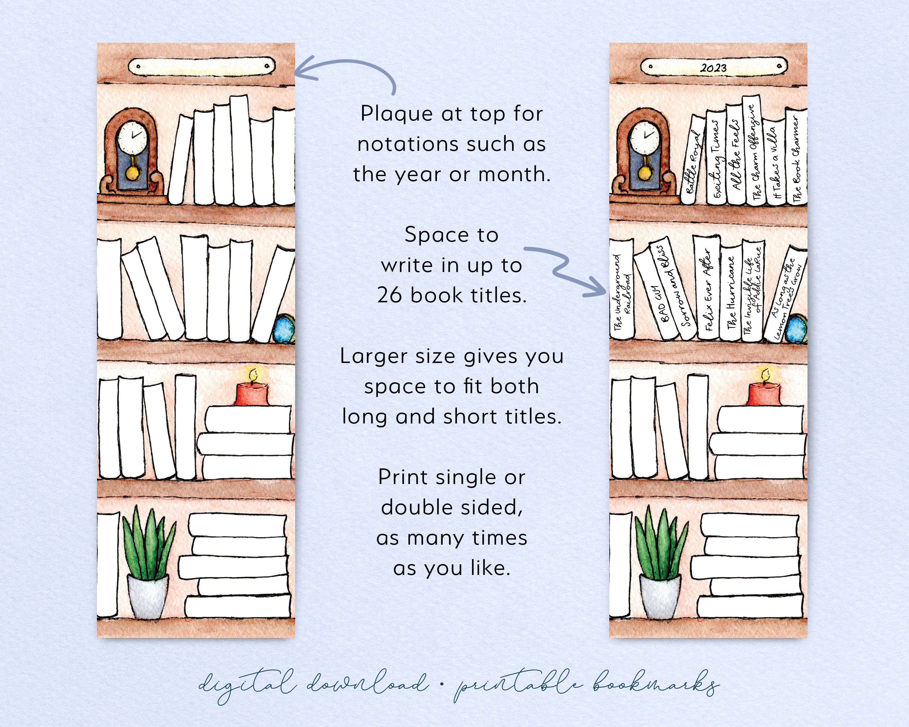 Book Tracker Bookmark Printable Bookshelf Bookmark shelf 2 Watercolor ...