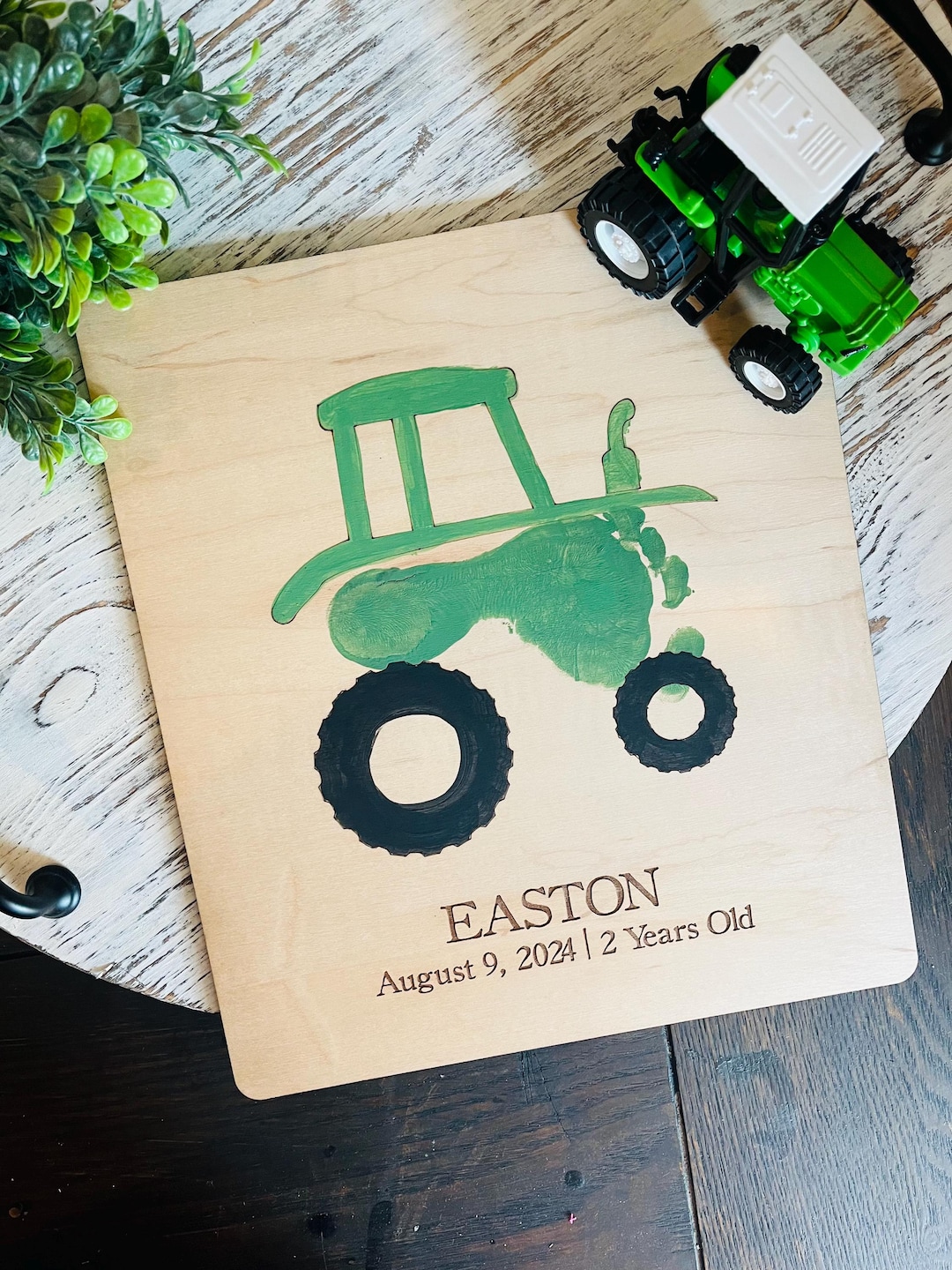 Tractor Child Footprint Keepsake - Wood Footprint Keepsake - Tractor ...
