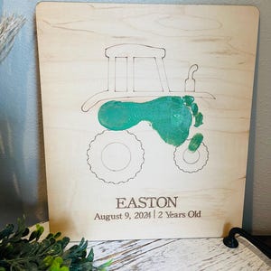 Tractor Child Footprint Keepsake - Wood Footprint Keepsake - Tractor ...