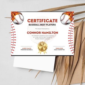 Editable Baseball Award Certificate Bundle\ Canva Template\ Team Party ...