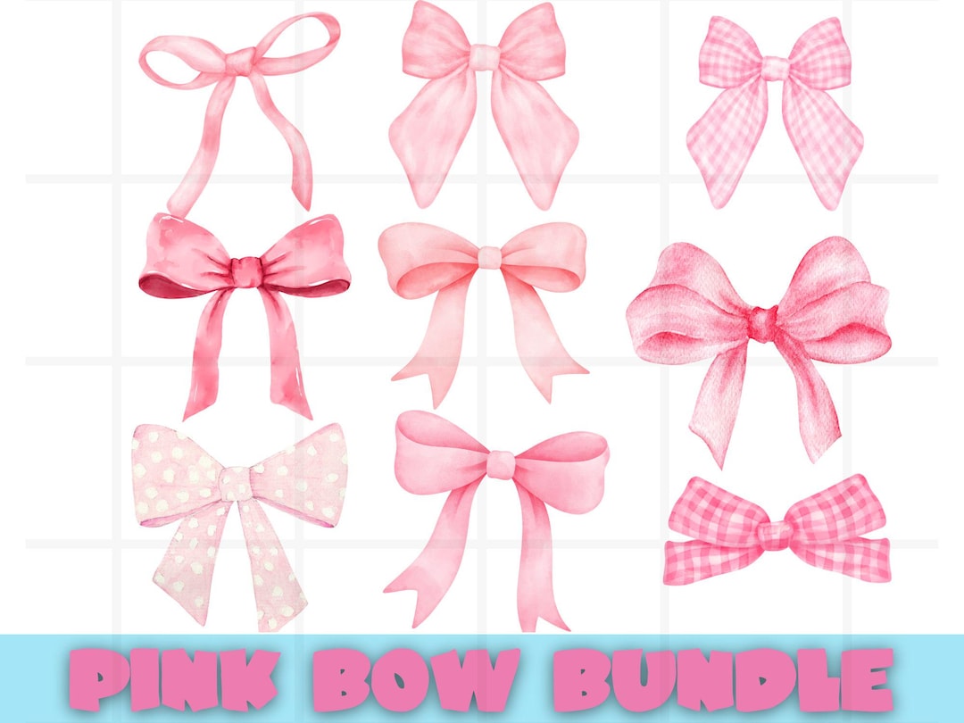 Pink Coquette Ribbon Bow Watercolor PNG Set\ Elegant and Charming ...