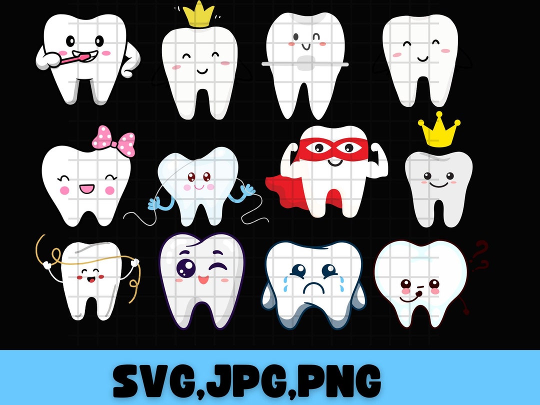 Tooth Fairy SVG\ Cute Girl Tooth With Crown Cut Files\ Vector Kawaii ...