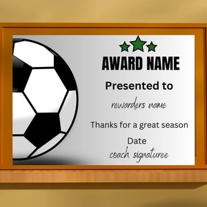 Soccer Award Certificate Editable Canva Template\ Printable Award End ...