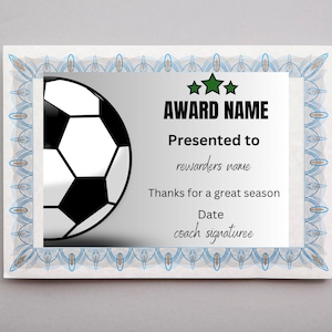 Soccer Award Certificate Editable Canva Template\ Printable Award End ...