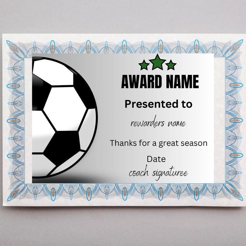 Soccer Award Certificate Editable Canva Template\ Printable Award End ...