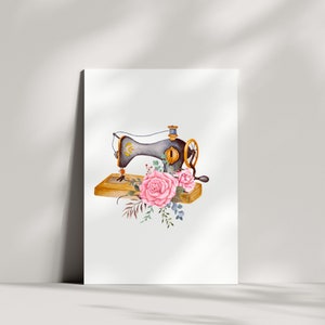 Watercolor Floral Sewing Machine PNG\ Floral Sewing Machine Clipart ...