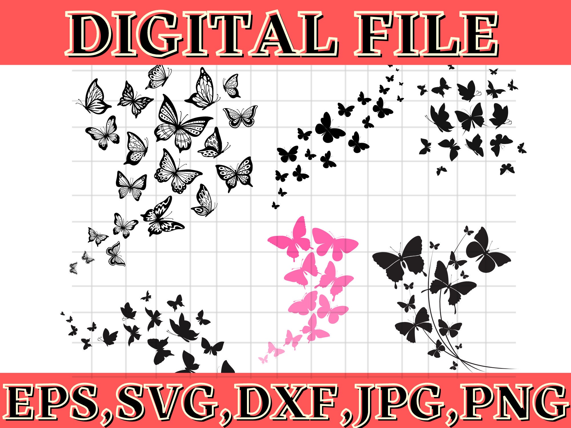 Flying Butterflies Svg Bundle Butterfly Silhouette Design Etsy