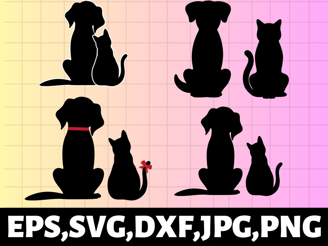 Cat and Dog Silhouettes Svg\ Cat and Dog Svg\ Digital Download\ Dog and ...