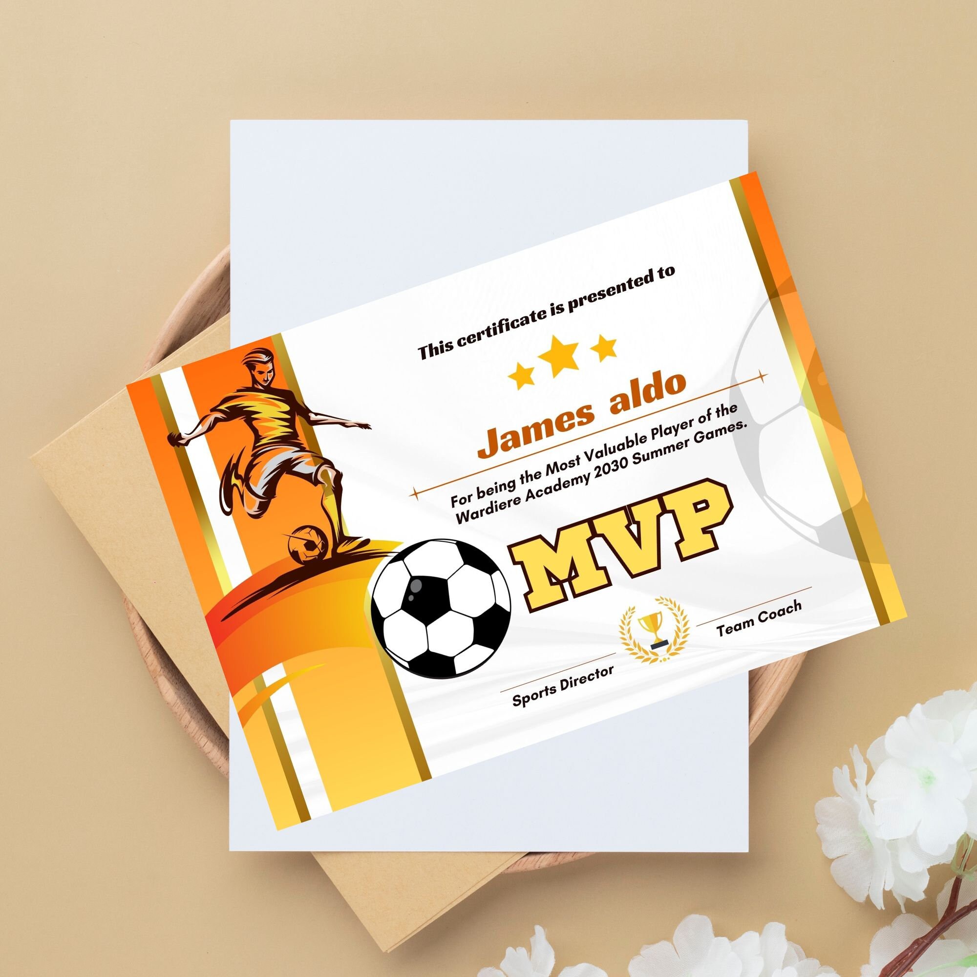 Soccer Award Certificate Editable Canva Template\ Editable Award End of ...