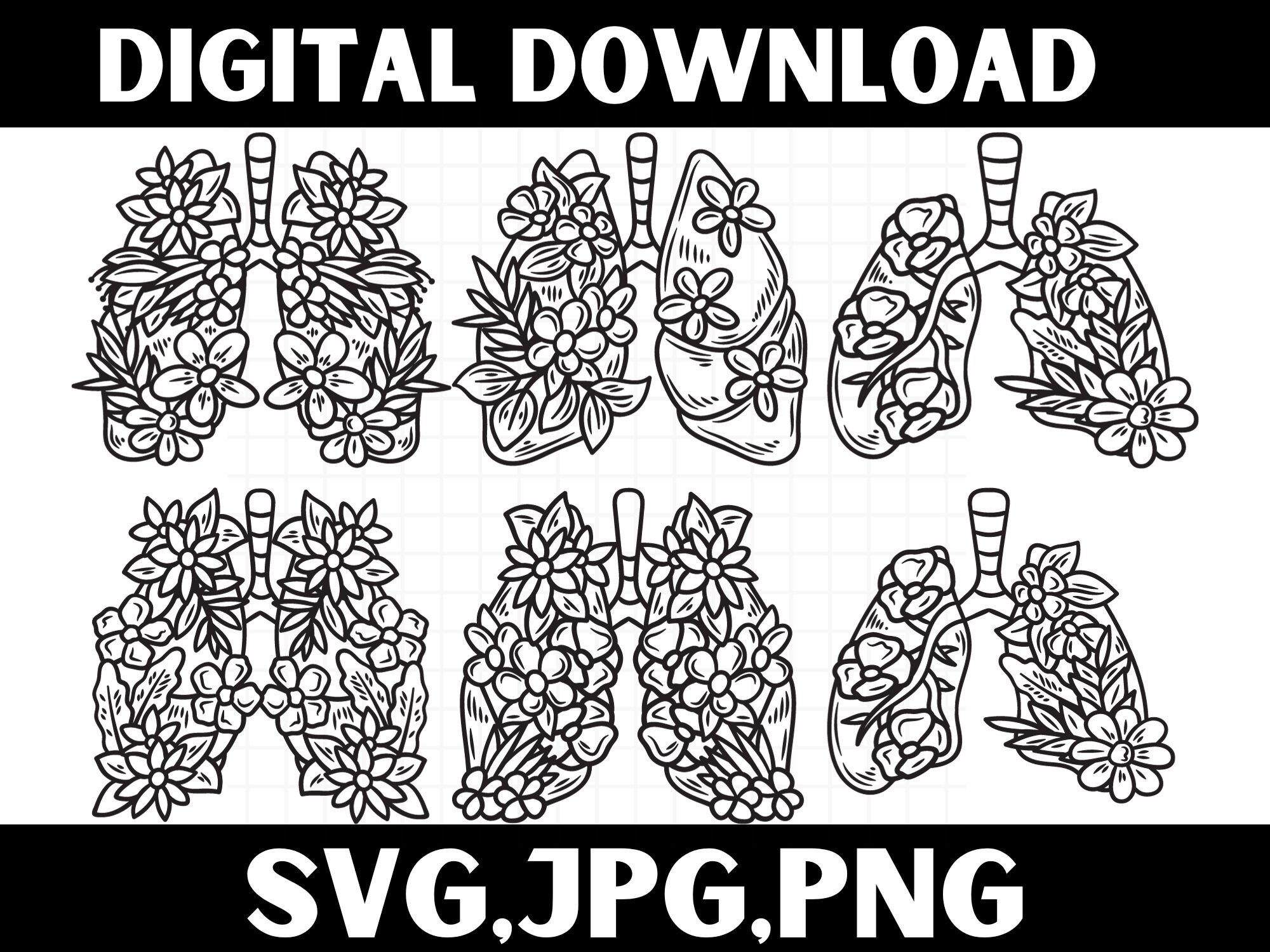 Floral Lungs Svg Human Lung Silhouette Svg Human Anatomy Respiratory ...