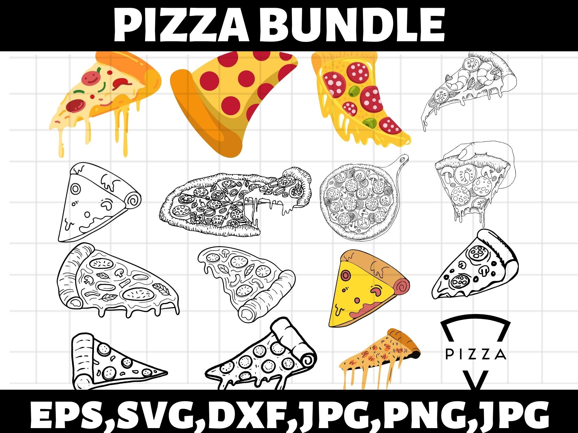 Pizza SVG Bundle Black and White Pizzas SVG Pizza Slice DXF Commercial ...