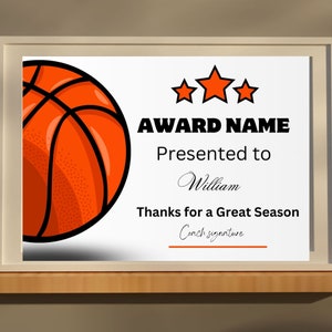 Basketball Award Certificate Editable Canva Template\ Printable Award ...