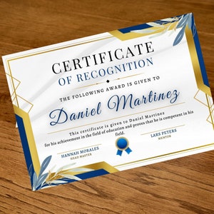 Editable Certificate of Recognition Template\ Editable Printable ...