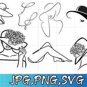 Women Line Art Svg\ Women Svg\ Hat Svg\ Beauty Women Svg\ Female Svg - Etsy