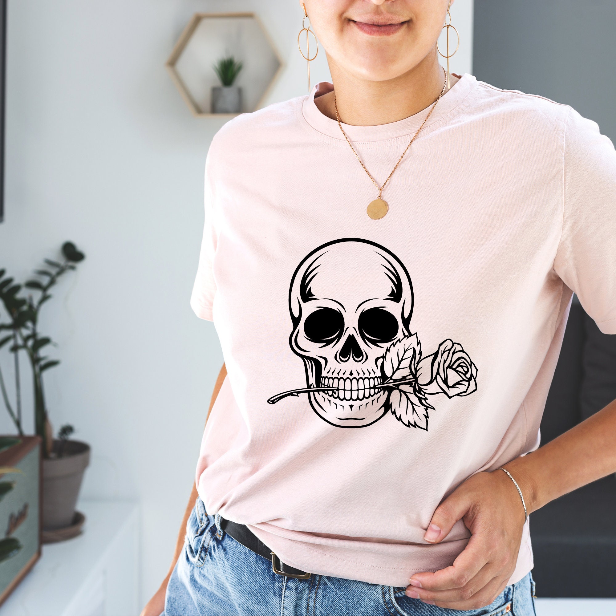 Skull Rose SVG Skull Biting Rose SVG Skull T-shirt Rose - Etsy