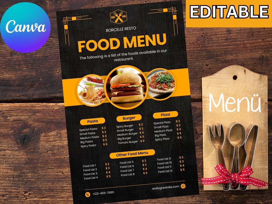 Restaurant Menu Template\ Food Menu Template\ Editable Restaurant Food ...