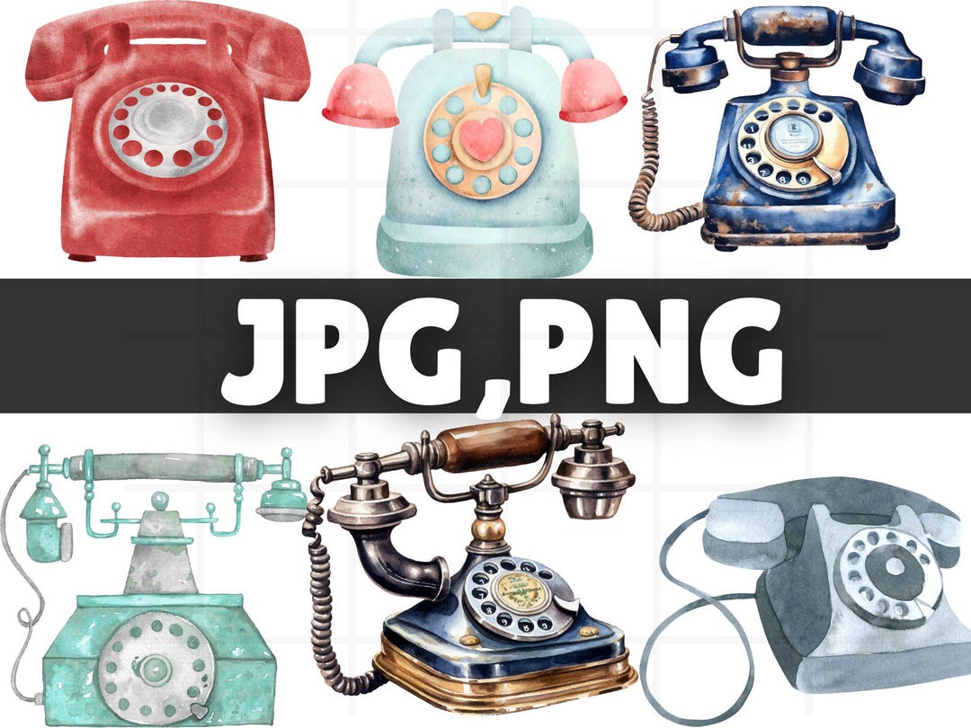 Watercolor Antique Telephones Clipart\ Vintage Floral Shabby Phone PNG ...