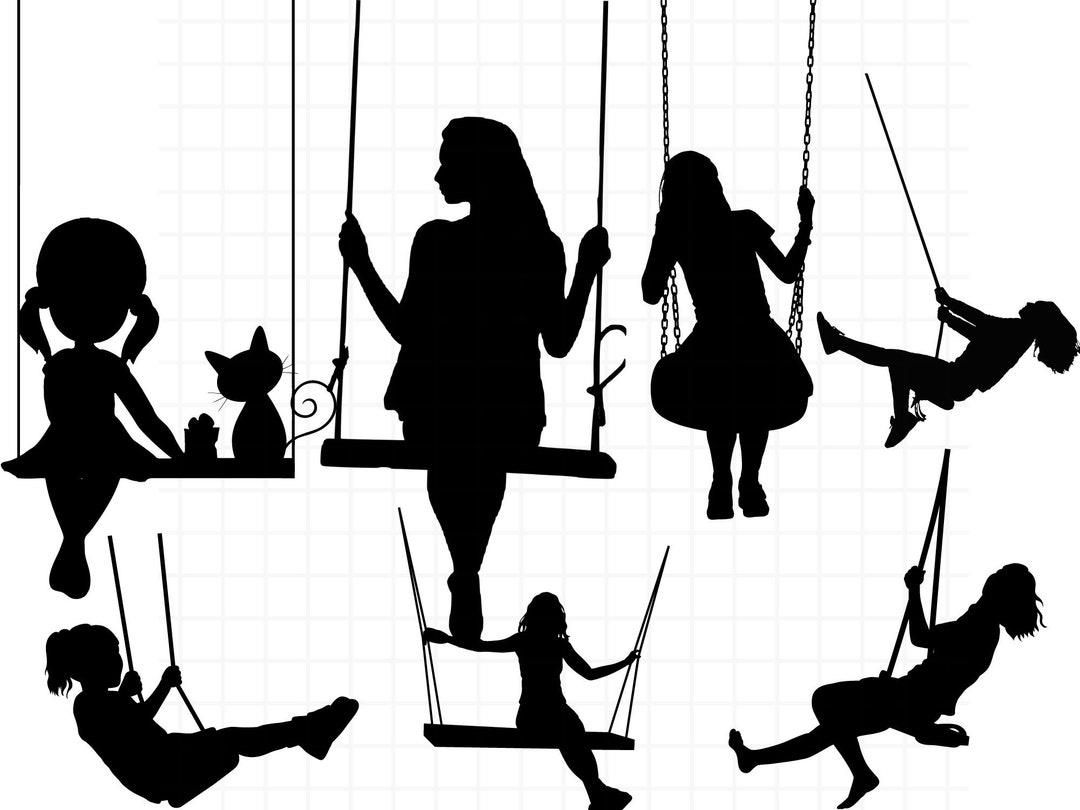 Girl Cat Swing Svg Png\ Little Girl With Cat on Swing Clipart\ Nursery ...