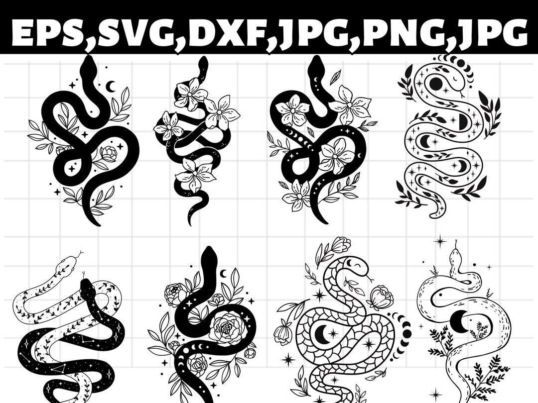 Snake Svg Bundle\ Floral Snake Svg\ Celestial Snake Svg\ Snake With ...