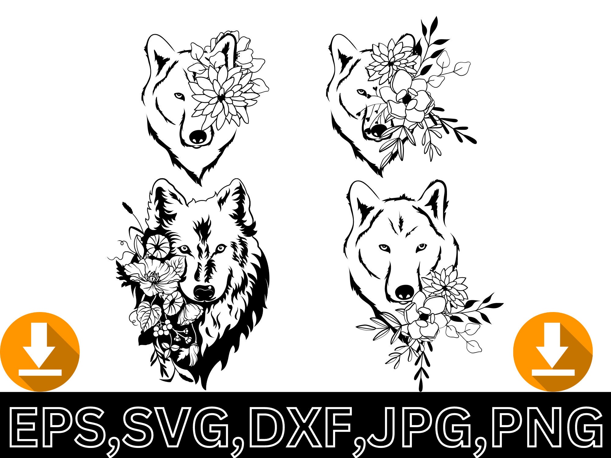 Wolf Floral Svg Floral Wolf Clipart Wolf With Flowers Cut - Etsy Australia